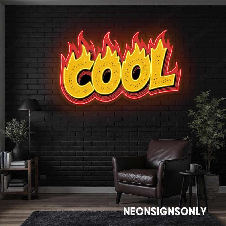 Cool Flames Neon Sign Uv Print, Cool Neon Word Flames Neon Sign Uv ...