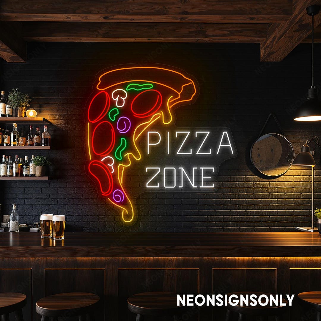 Pizza Neon Light Pizza Zone Led Sign, Melting Pizza Slice Wall Led Line ...