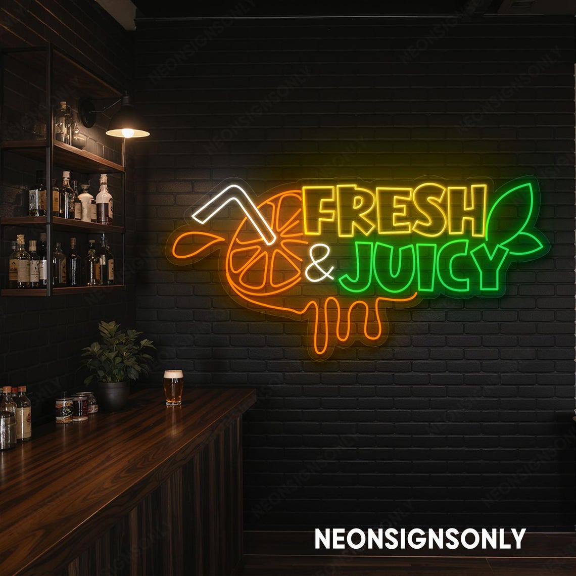 Fresh & Juicy LED Neon Sign, Fresh and Juicy Orange Drink Light Wall ...