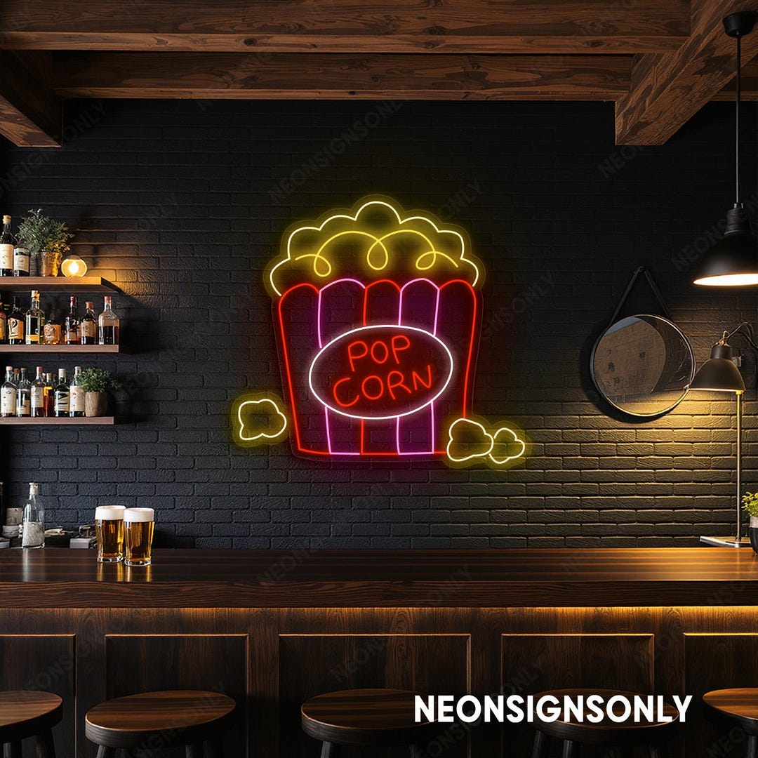Popcorn Led Neon Sign, Popcorn Line Art Neon Light, Personalized ...