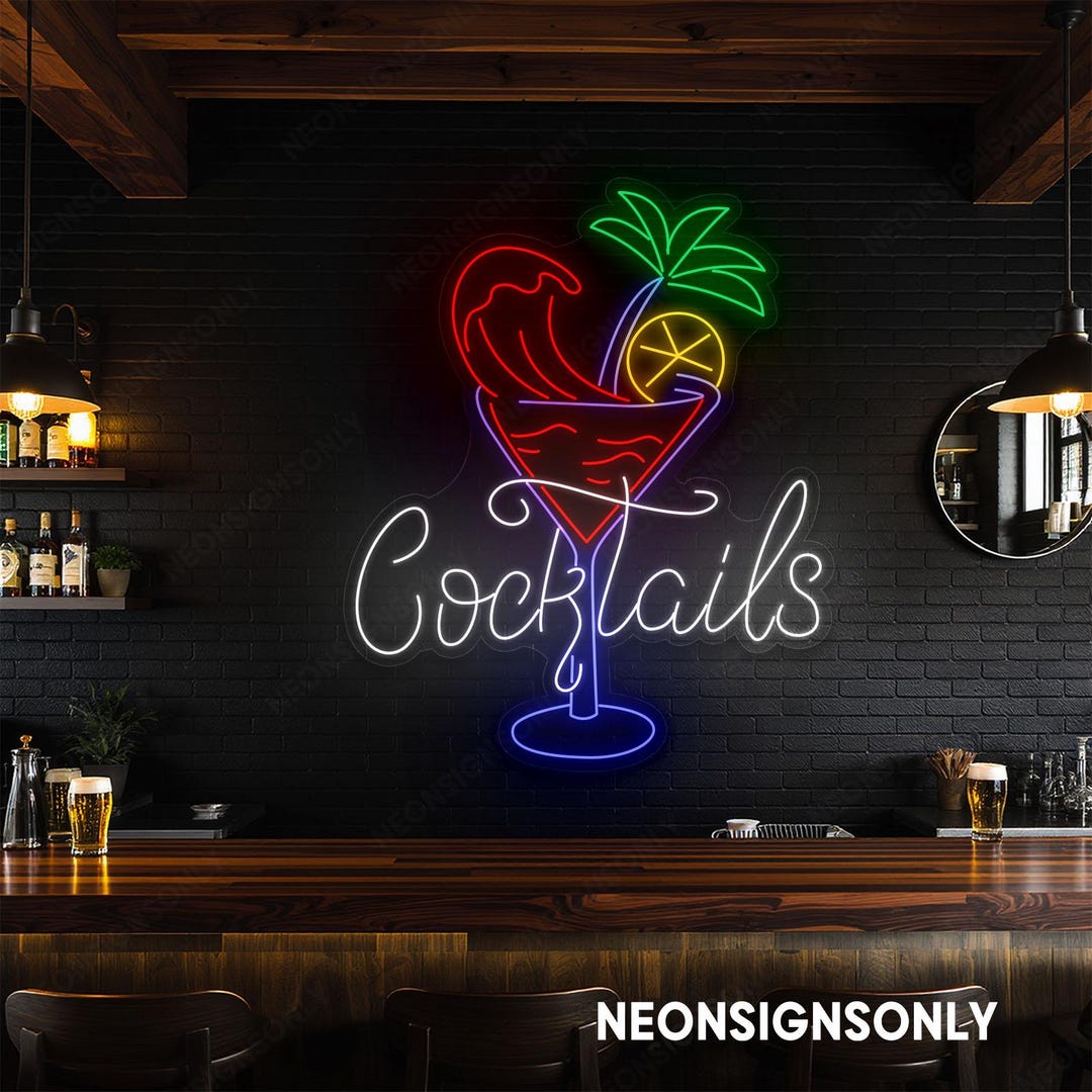 Cocktails LED Neon Sign, Cocktails Tropical Drink Light Wall Sign ...