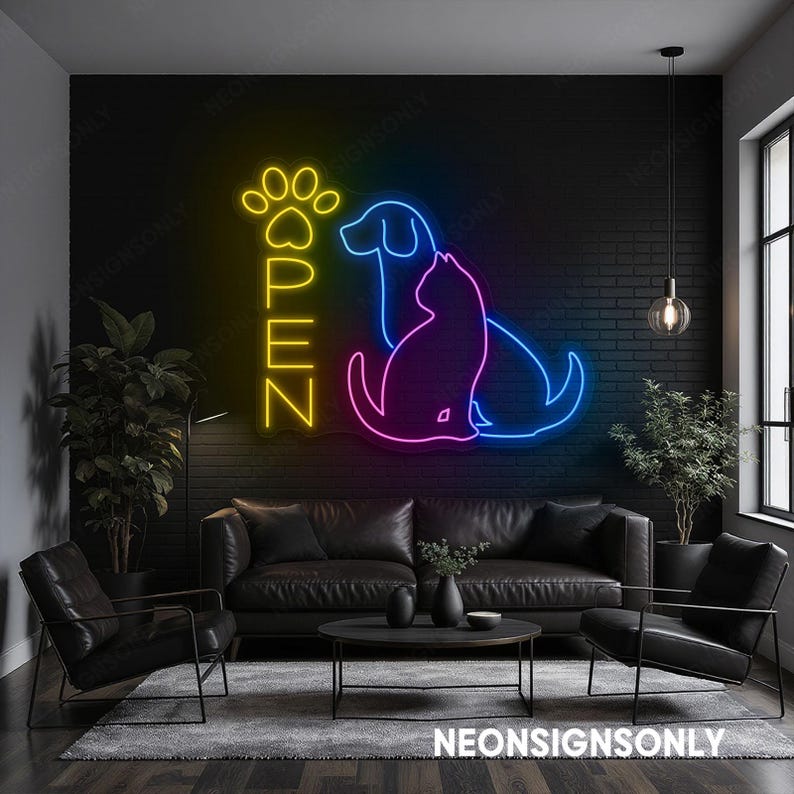 Open Pet Shop Neon LED Sign, Pet Shop Open Wall Light Dog & Cat Led ...