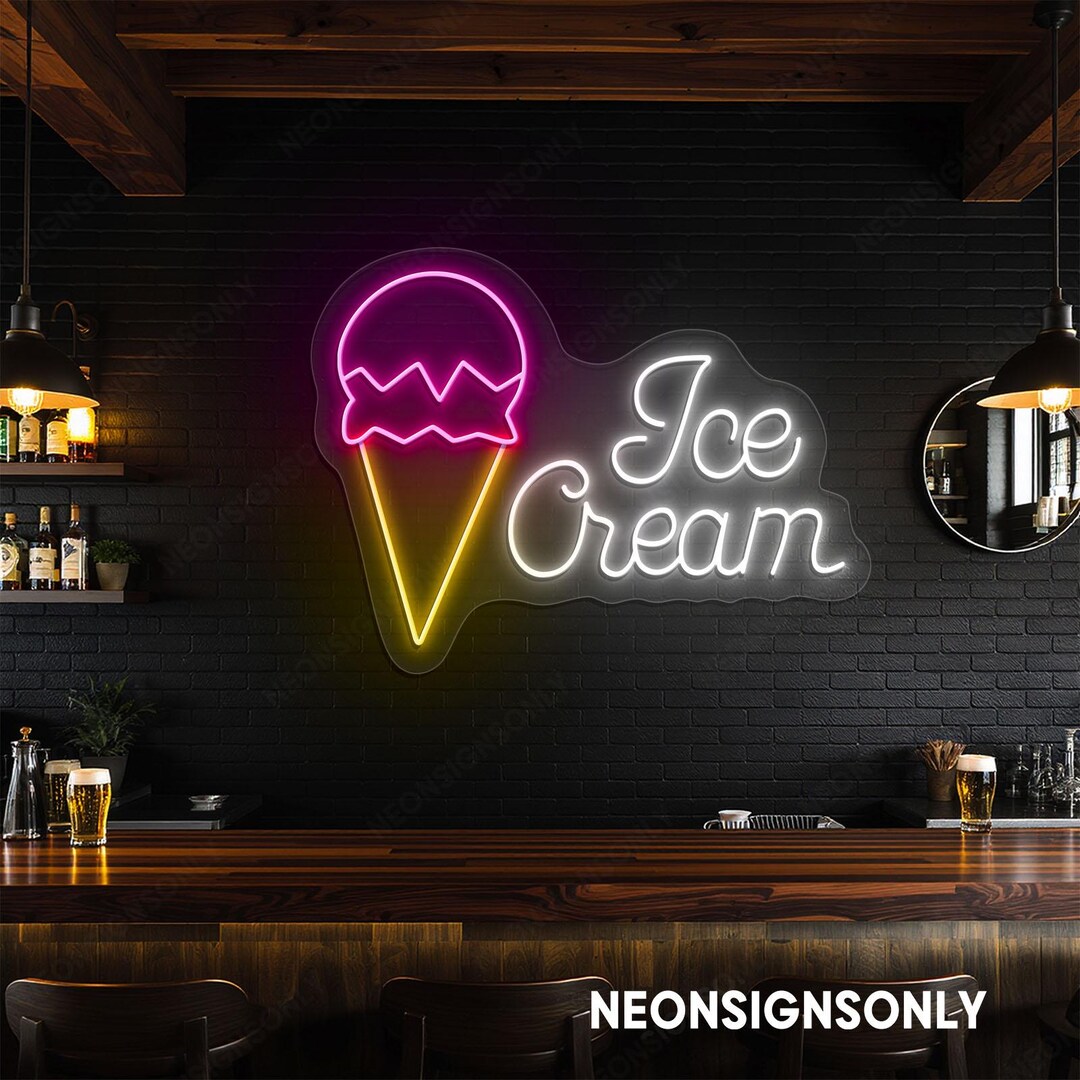 Ice Cream LED Neon Sign, Ice Cream Light up Decor, Ice Cream Cone Led ...