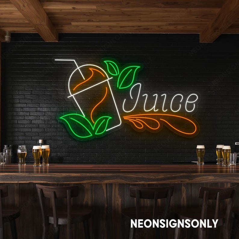 Juice LED Neon Sign, Juice Fruit Drink Light Wall Decor, Fresh Juice ...