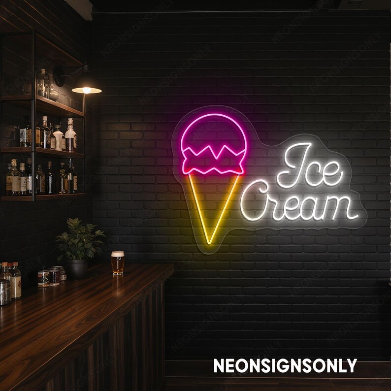 Ice Cream LED Neon Sign, Ice Cream Light up Decor, Ice Cream Cone Led ...