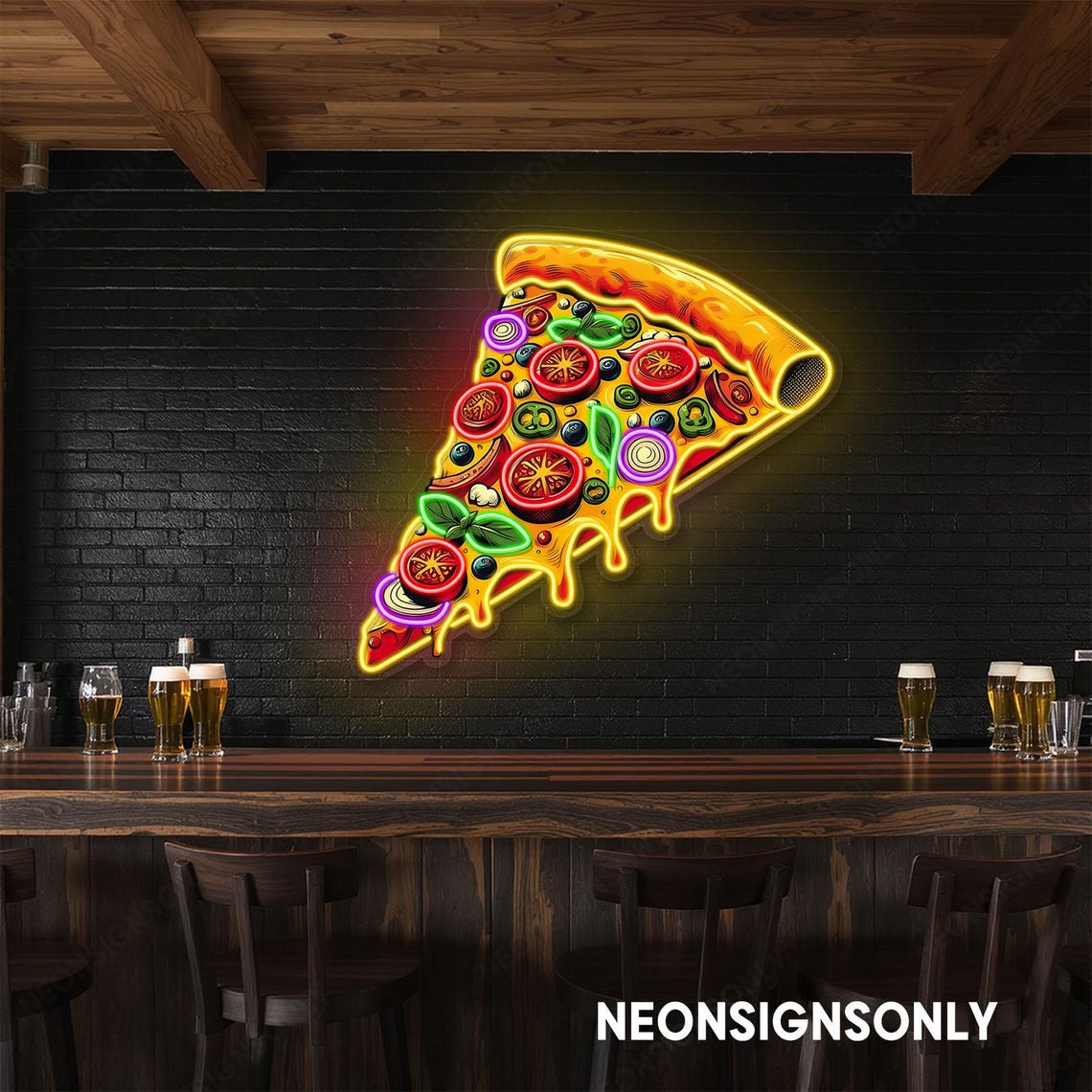 Pizza Slice Uv Print Neon Sign, Italian Pizza Slice Uv Printed Neon ...