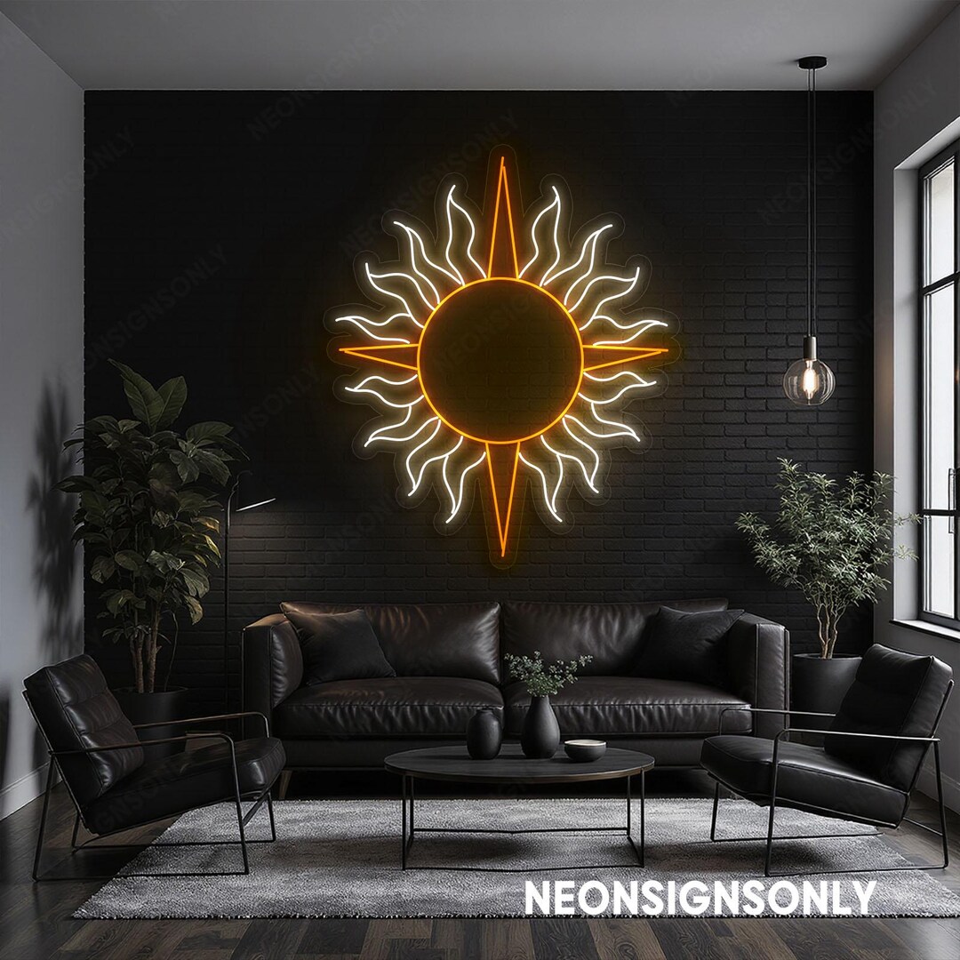 Sun Led Neon Sign, Solar Rays Led Line Art, Personalized Sunshine Wall ...