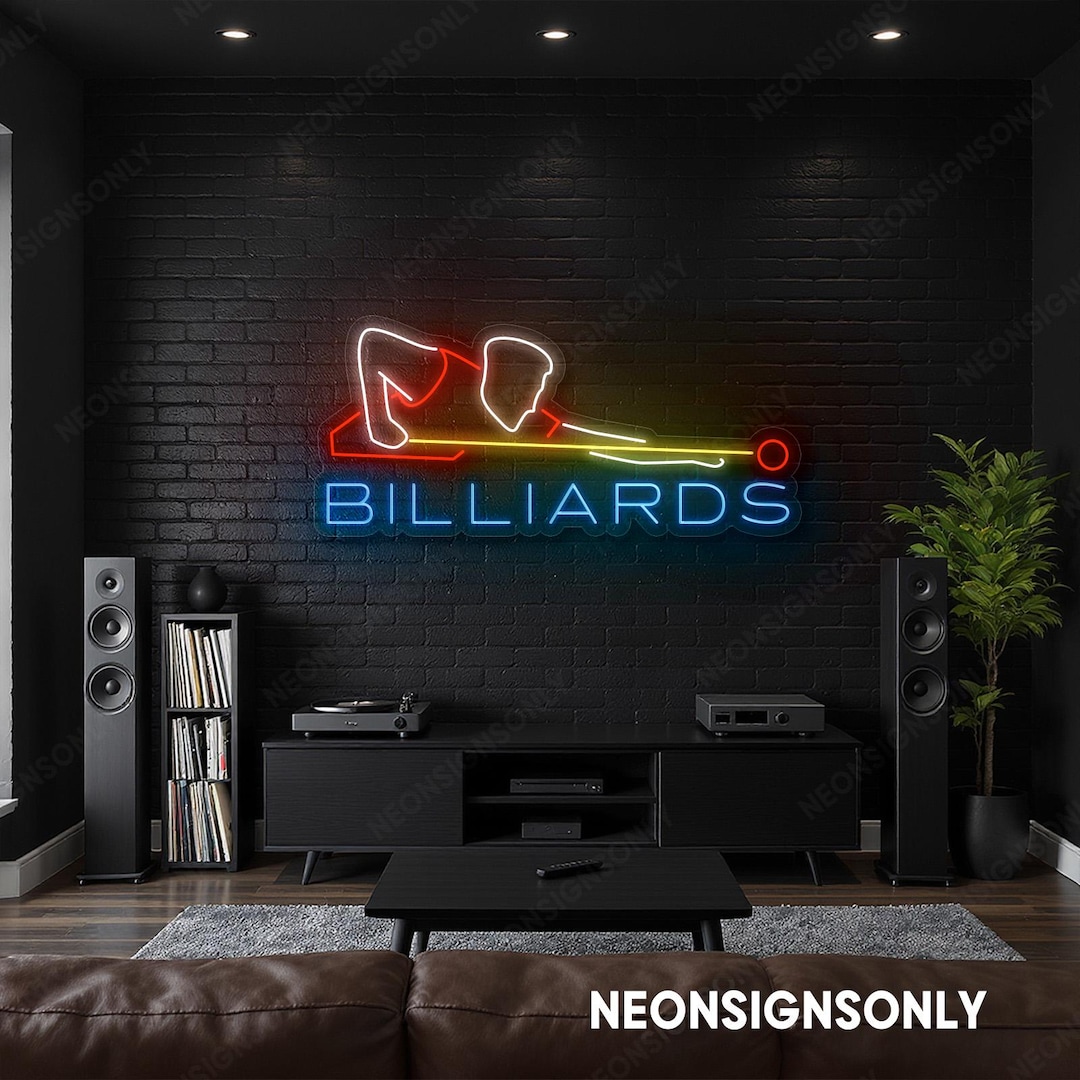 Billiards LED Neon Sign, Billiards Wall Light Billiard Player Cue Stick ...