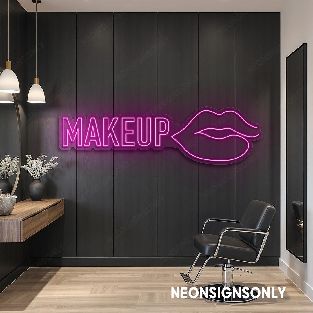 Makeup Lips Outline Led Neon Sign, Makeup Studio Lip Neon Light Art ...