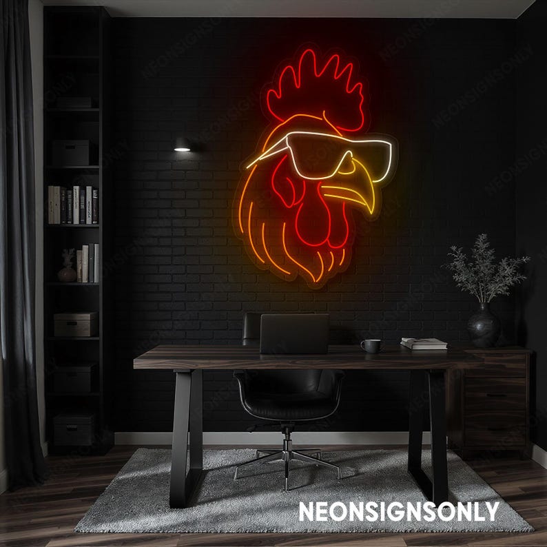 Rooster Neon Led Sign, Cool Chicken With Sunglasses Neon Light Art ...