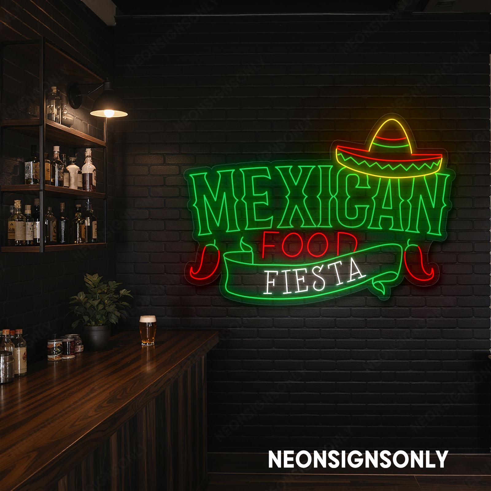 Mexican Food Fiesta LED Neon Sign, Mexican Food Fiesta With Sombrero ...