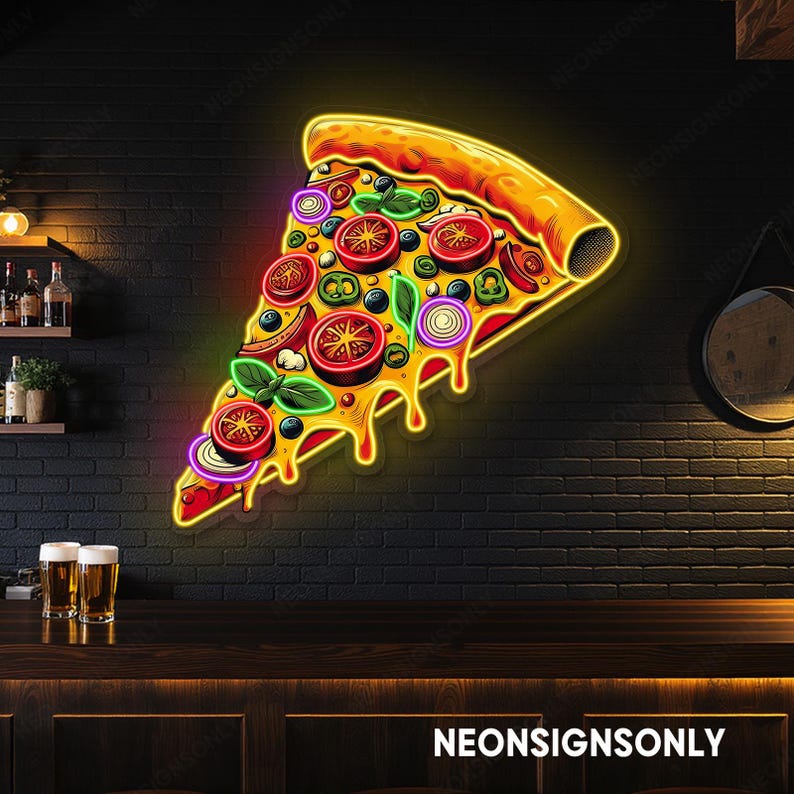 Pizza Slice Uv Print Neon Sign, Italian Pizza Slice Uv Printed Neon ...