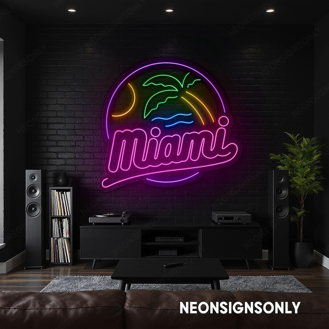 Miami Led Neon Sign, Miami Neon Light Tropical Vibes Led Line Art ...