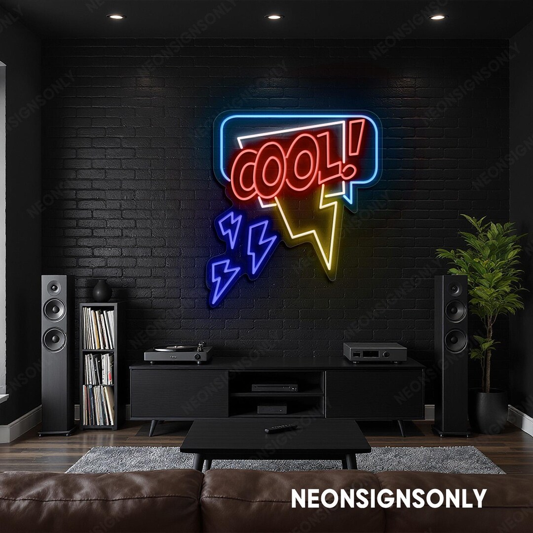 COOL Lightning Bolt LED Neon Sign, Cool Lightning Bolt Speech Bubble ...