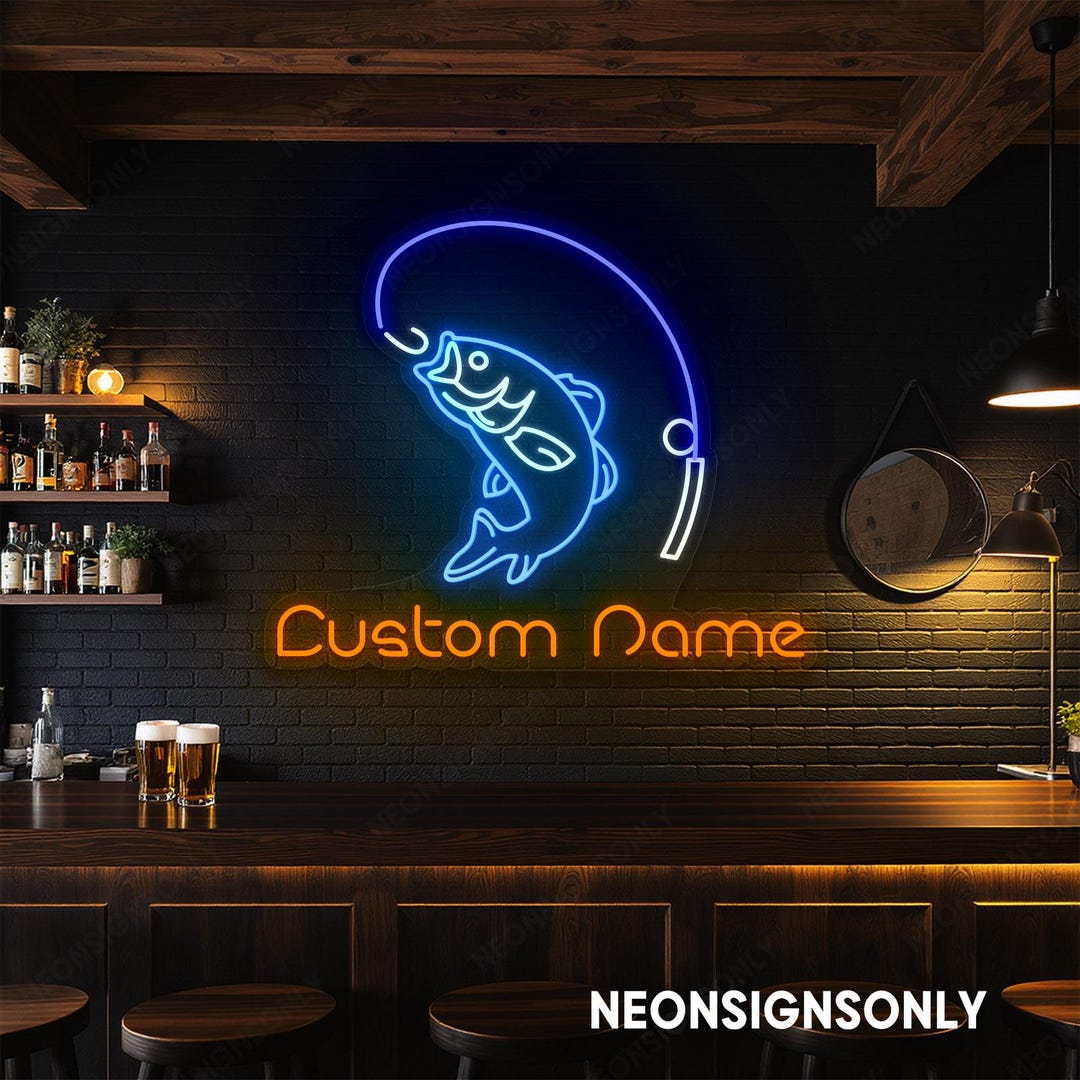 Custom Name Fishing Led Neon Sign, Personalized Fish Shop Neon Light ...