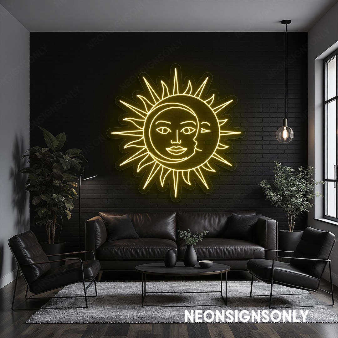 Sun Moon Celestial Led Neon Sign, Sun Moon Face Celestial Neon Line Art ...