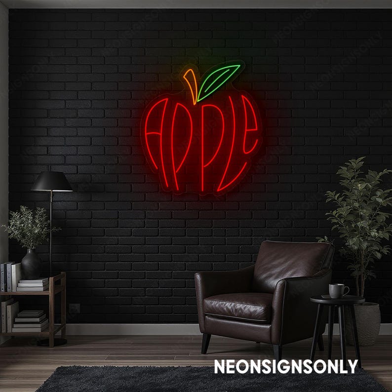 Apple Neon Led Sign, Red Apple Neon Light Line Art, Apple Letter Fruit ...