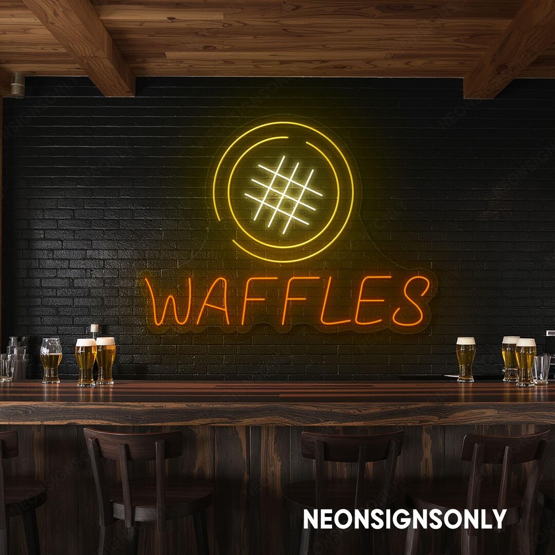 Waffles LED Neon Sign, Waffle Neon Outline Wall Decor, Waffles Cake ...