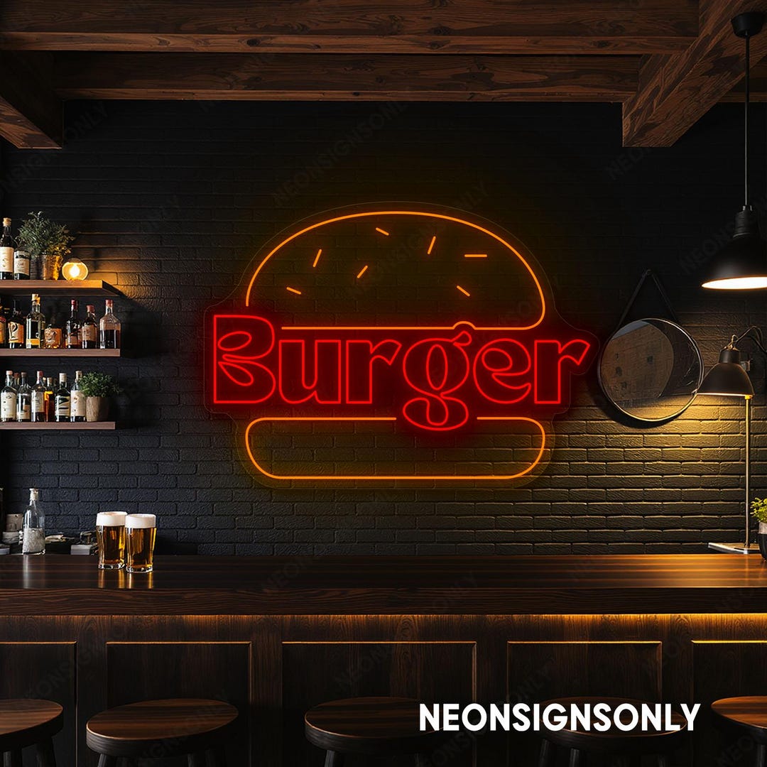 Burger Led Neon Sign, Hamburger Led Sign Burger Neon Line, Personalized ...