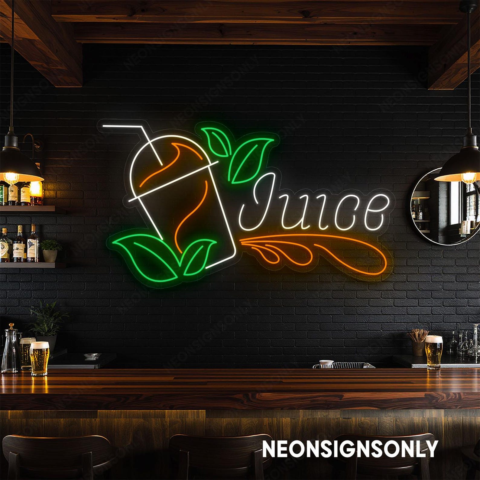 Juice LED Neon Sign, Juice Fruit Drink Light Wall Decor, Fresh Juice ...