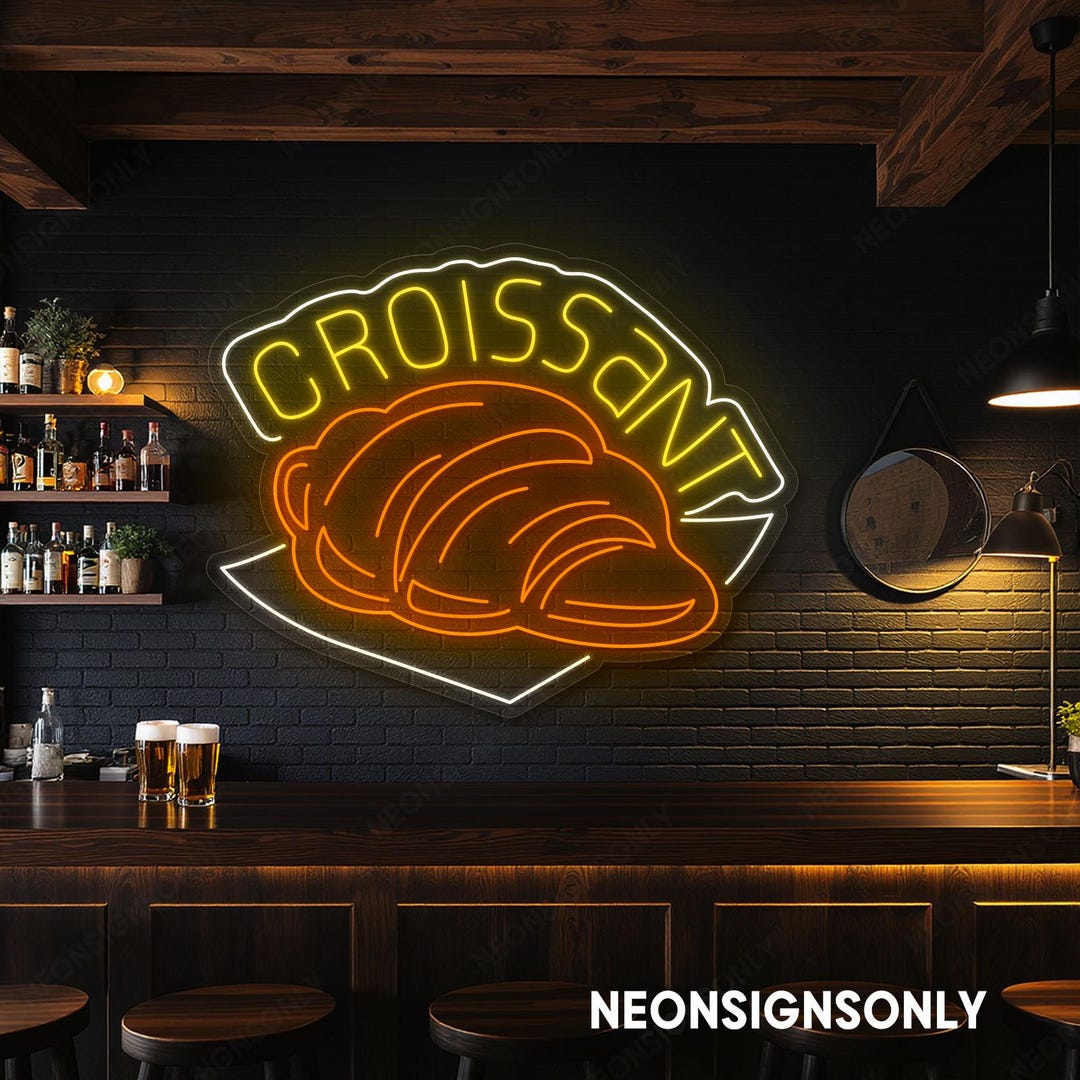 Croissant LED Neon Sign, Croissant Pastry Outline Light Wall Art ...