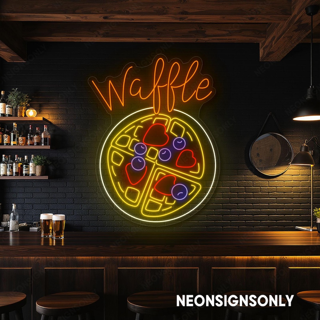Waffle LED Neon Sign, Waffle Strawberry Raspberry Outline Wall Light ...