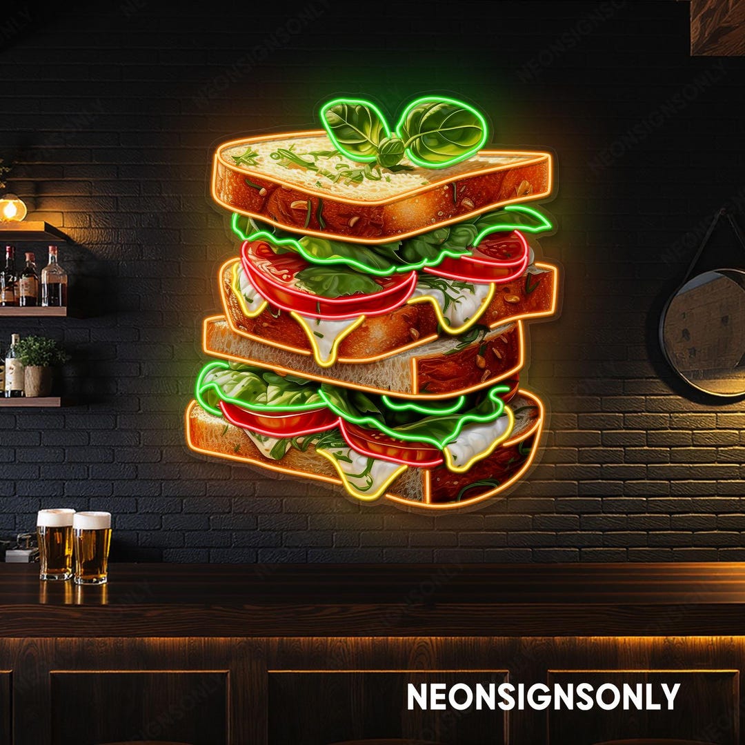 Stacked Sandwich Neon Sign, Cheesy Veggie Sandwich Neon Uv Printed ...