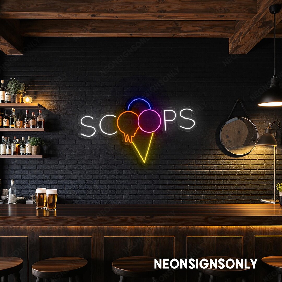 Scoops Ice Cream LED Neon Sign, Scoops Ice Cream Led Light Art, Ice ...