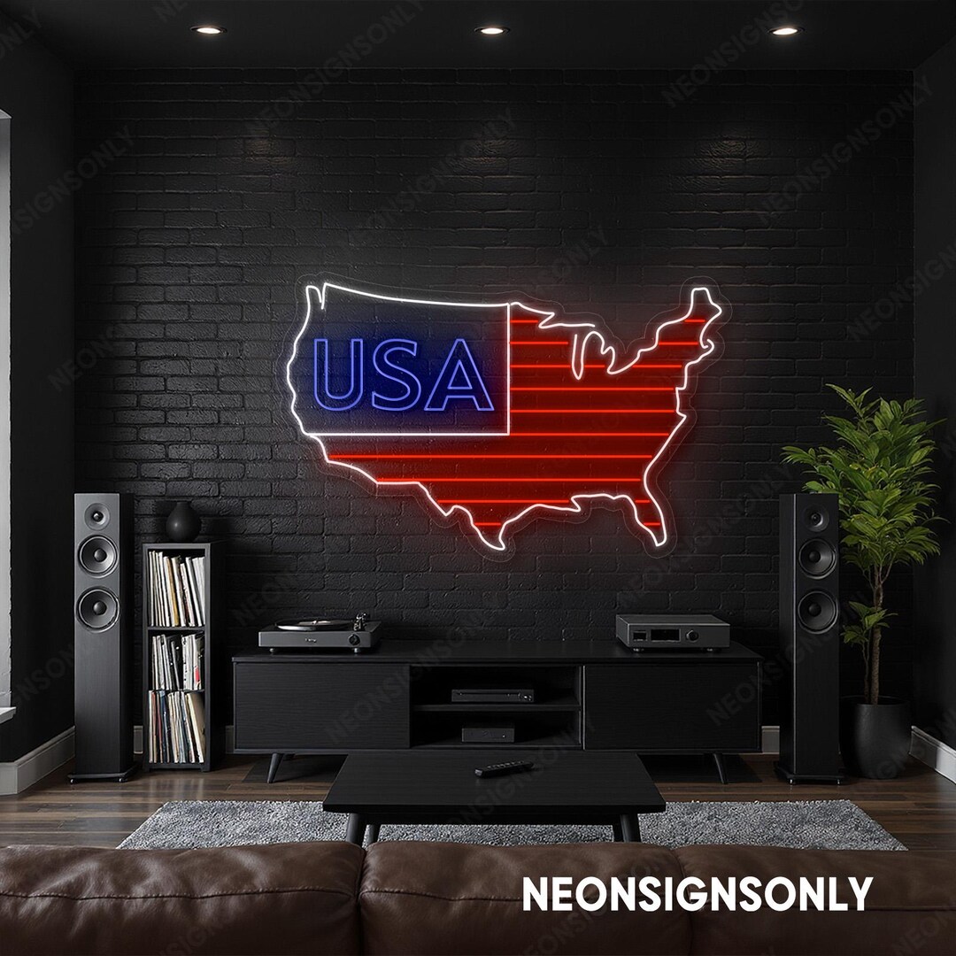 USA Map American Flag LED Neon Sign, American Map Usa Flag Wall Neon ...