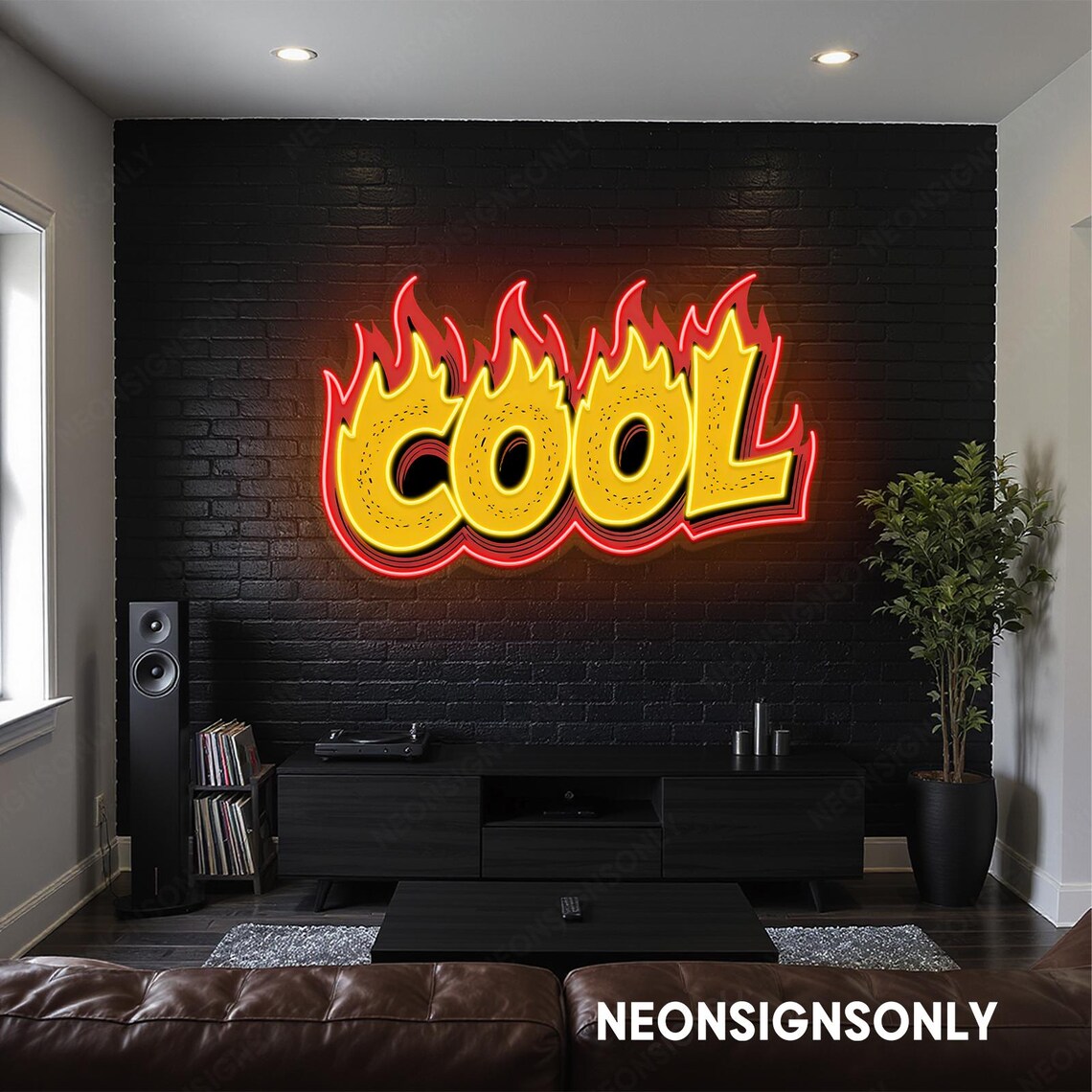 Cool Flames Neon Sign Uv Print, Cool Neon Word Flames Neon Sign Uv ...