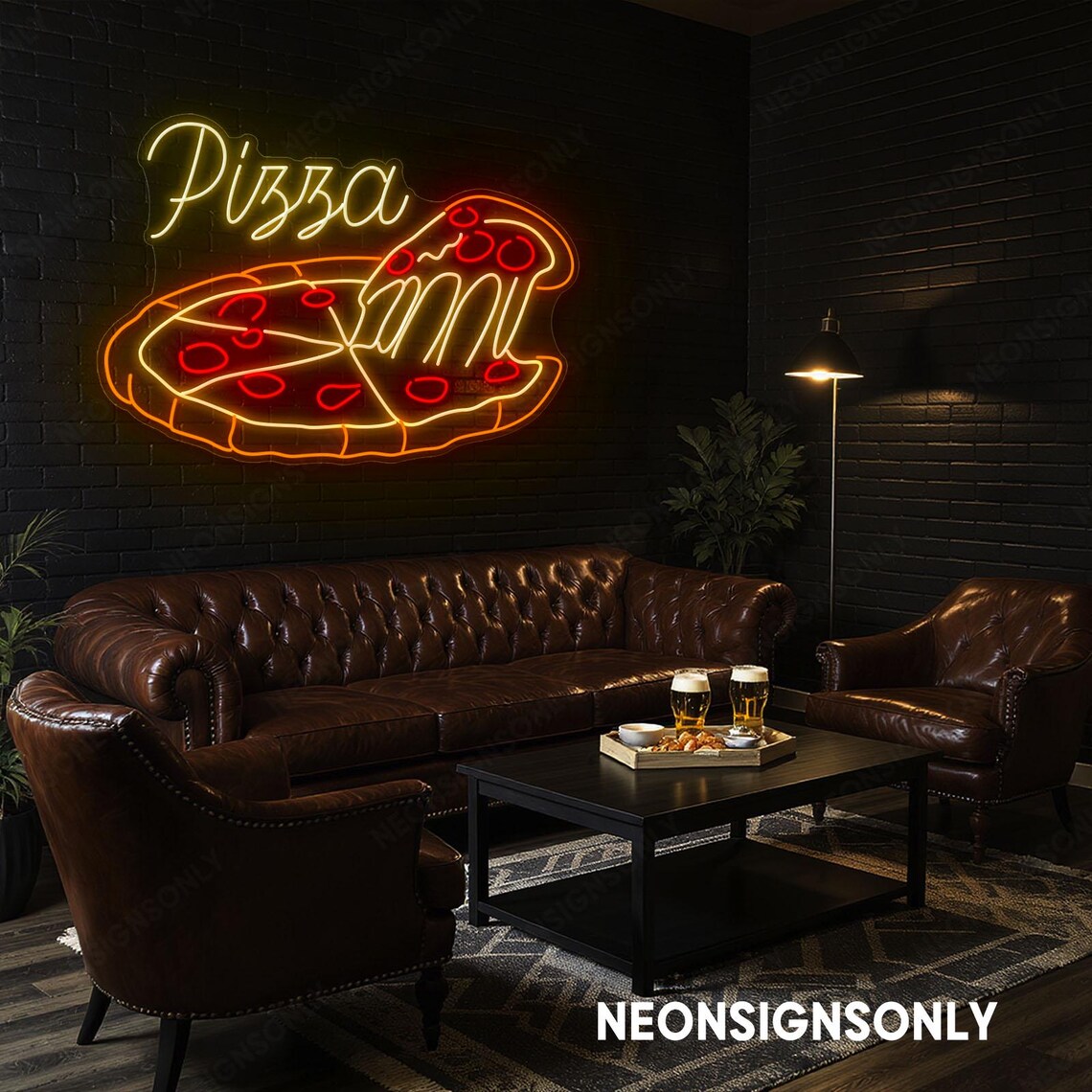 Pizza LED Neon Sign, Melting Pizza Slice Wall Led Line, Pizza Melting ...