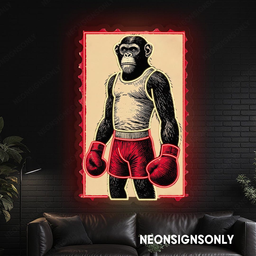 Boxing Monkey Neon Sign, Gym Boxing Uv Printed Neon Sign, Monkey ...