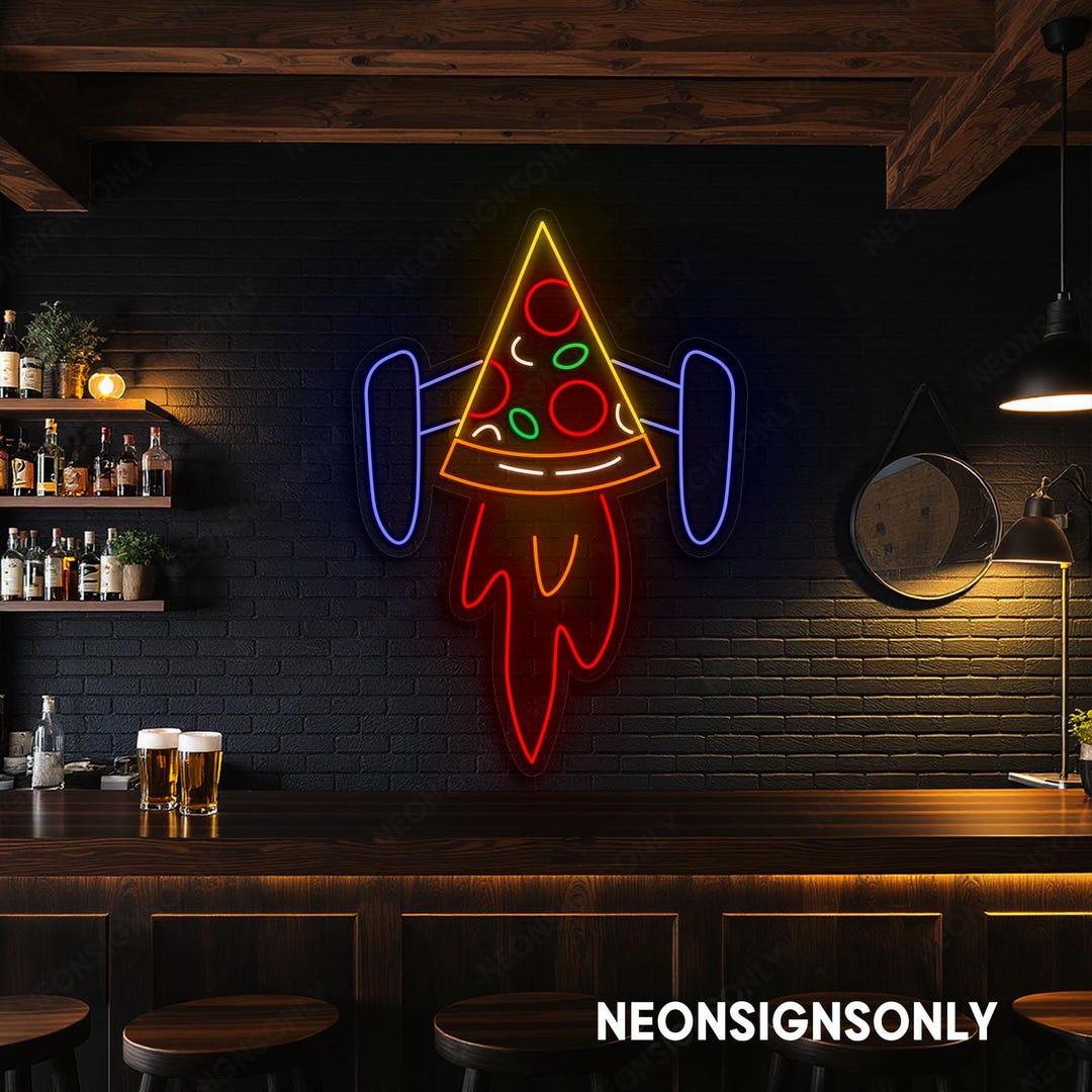 Pizza Rocket LED Neon Sign, Rocket Pizza Glow Led Wall Line, Pizza ...