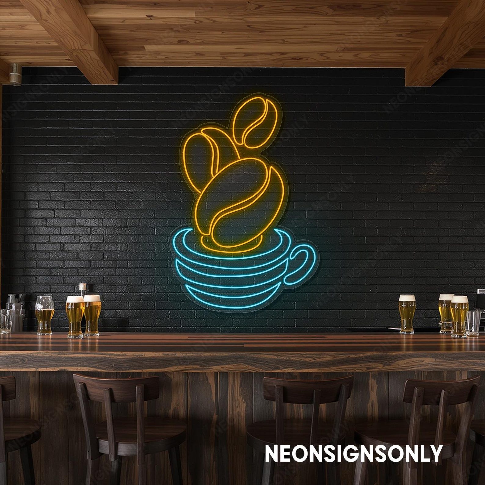 Coffee Led Neon Sign, Coffee Cup Neon Light Coffee Beans Wall Light ...