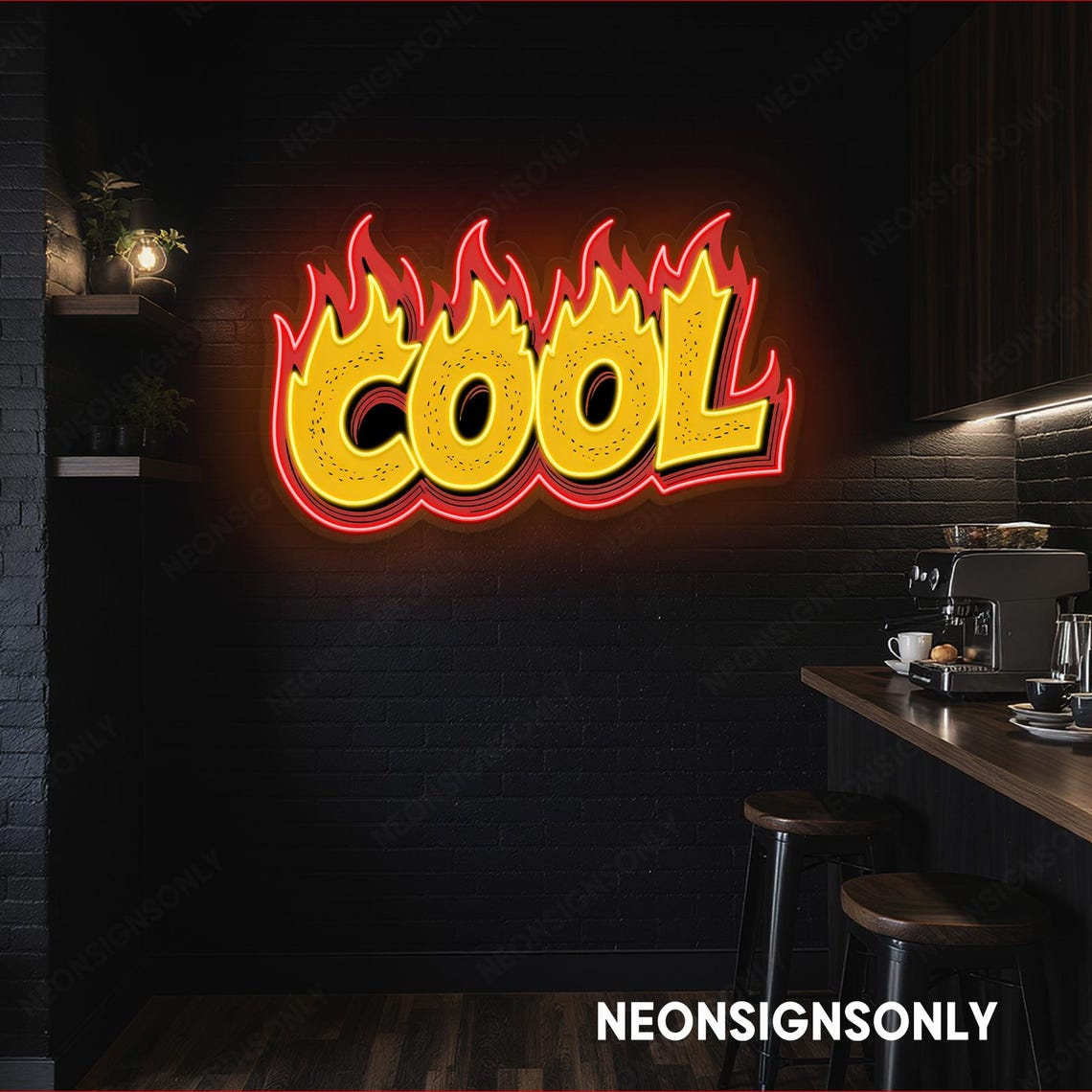 Cool Flames Neon Sign Uv Print, Cool Neon Word Flames Neon Sign Uv ...