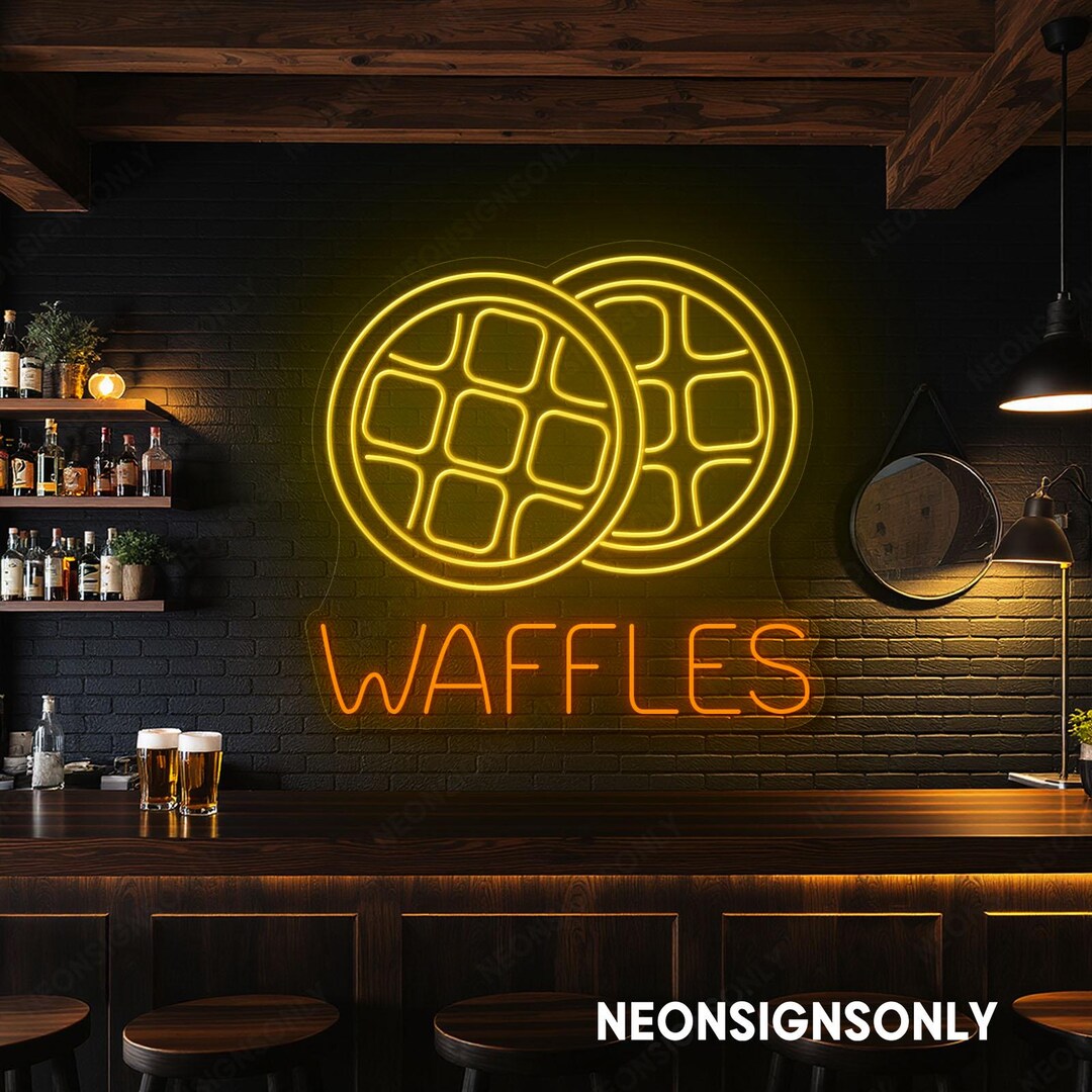 Waffles LED Neon Sign, Waffle Belgian Cake Waffle Outline Wall Light ...