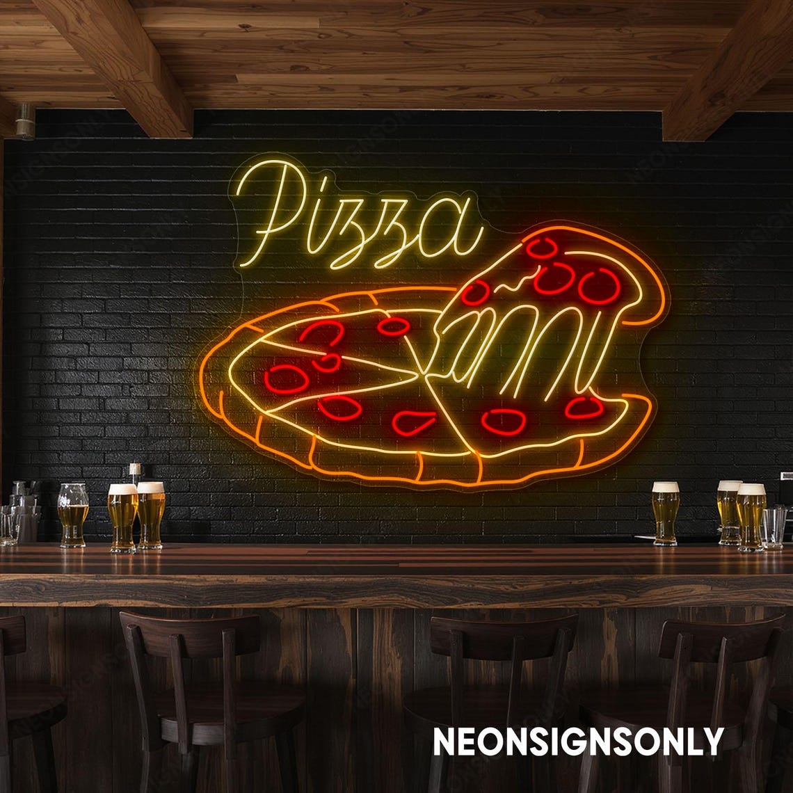 Pizza LED Neon Sign, Melting Pizza Slice Wall Led Line, Pizza Melting ...