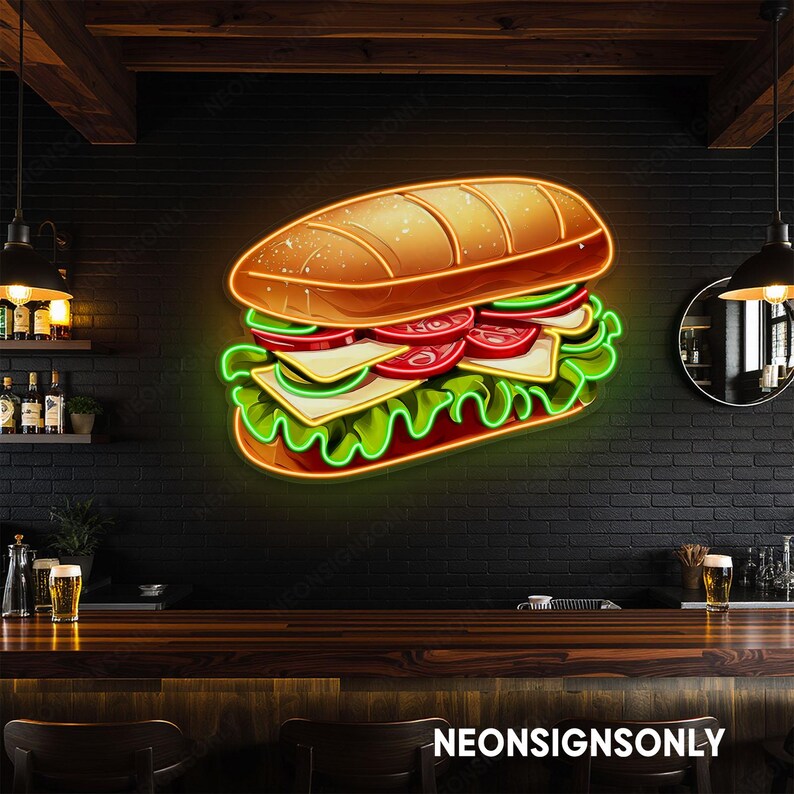 Sandwich Neon UV Wall Sign, Glowing Sub Sandwich Led Printed Light ...