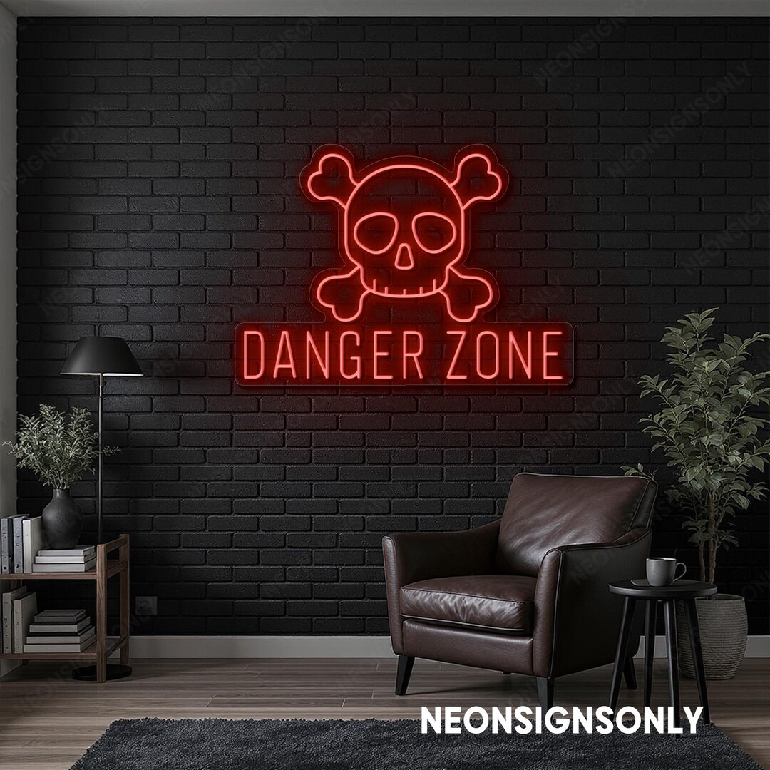 Danger Zone Skull Neon LED Sign, Skull and Crossbones Danger Zone Neon ...