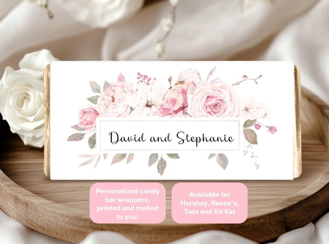 Pink Floral, Candy Bar Wrappers. Fits Reeses, Twix, Kitkat, Hershey ...