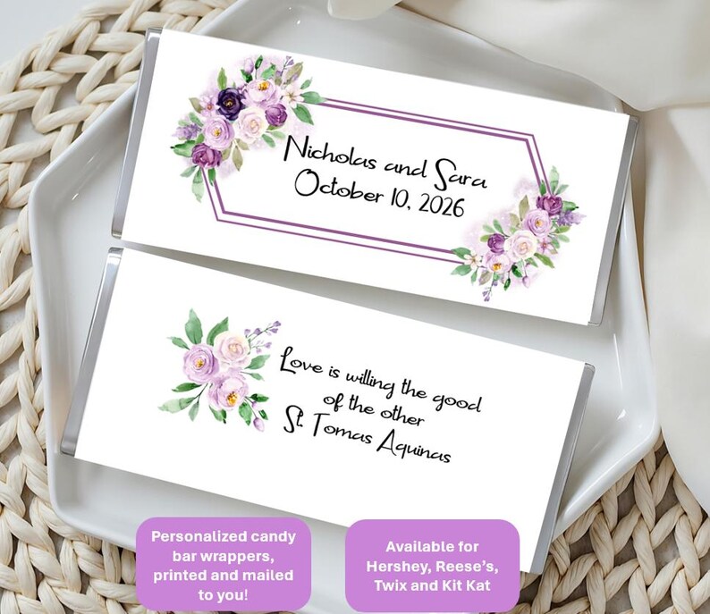 Sample Candy Bar Wrapper Wedding Favor; See Real Size, Colors, Paper ...