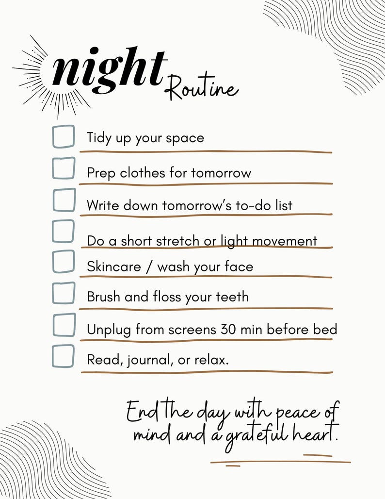 Morning & Night Routine Checklist | Printable Daily Routine PDF | Self ...