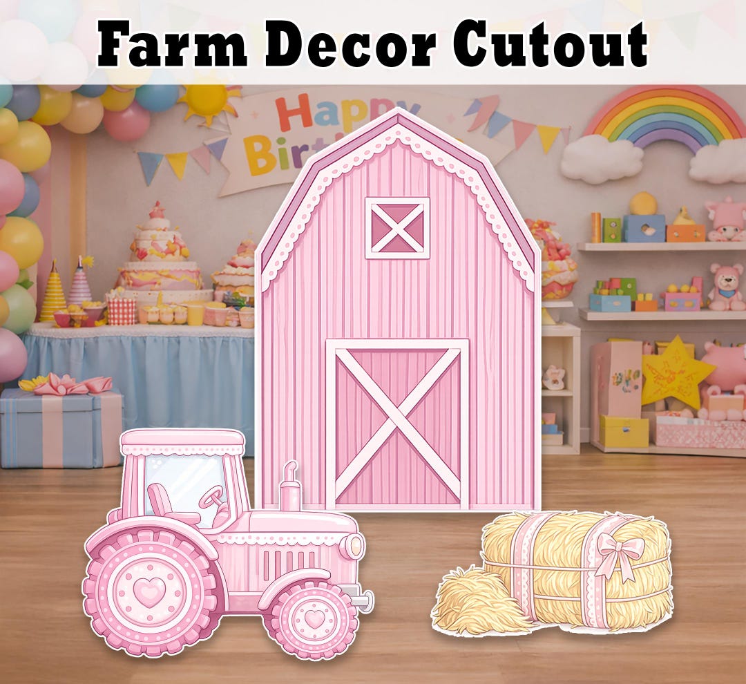 Pink Farm Barn Cutout Set, Girl Farm Birthday Decor, Barnyard Party ...