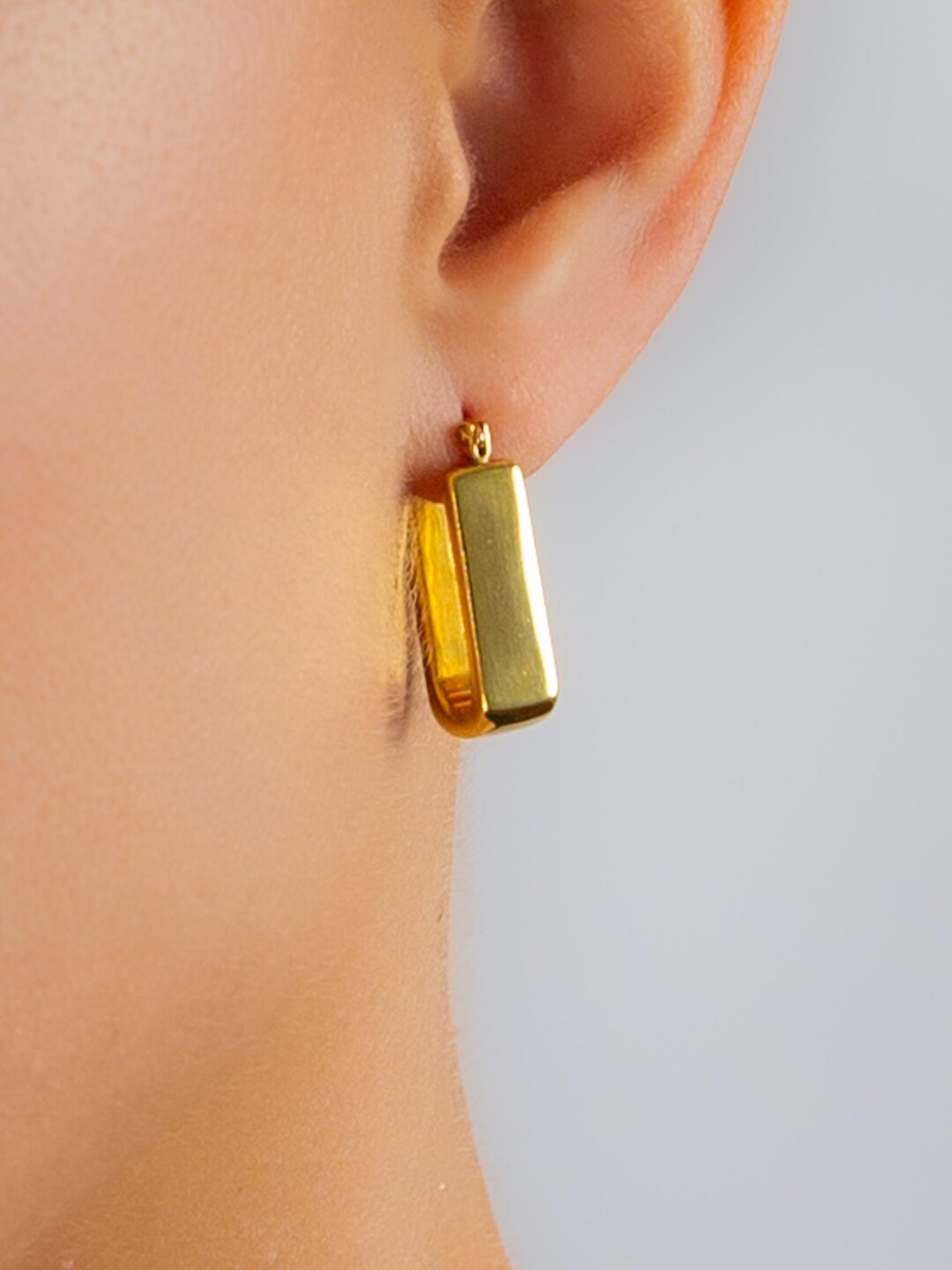 Gold Rectangle Hoops, Silver in 18K Plating - Etsy