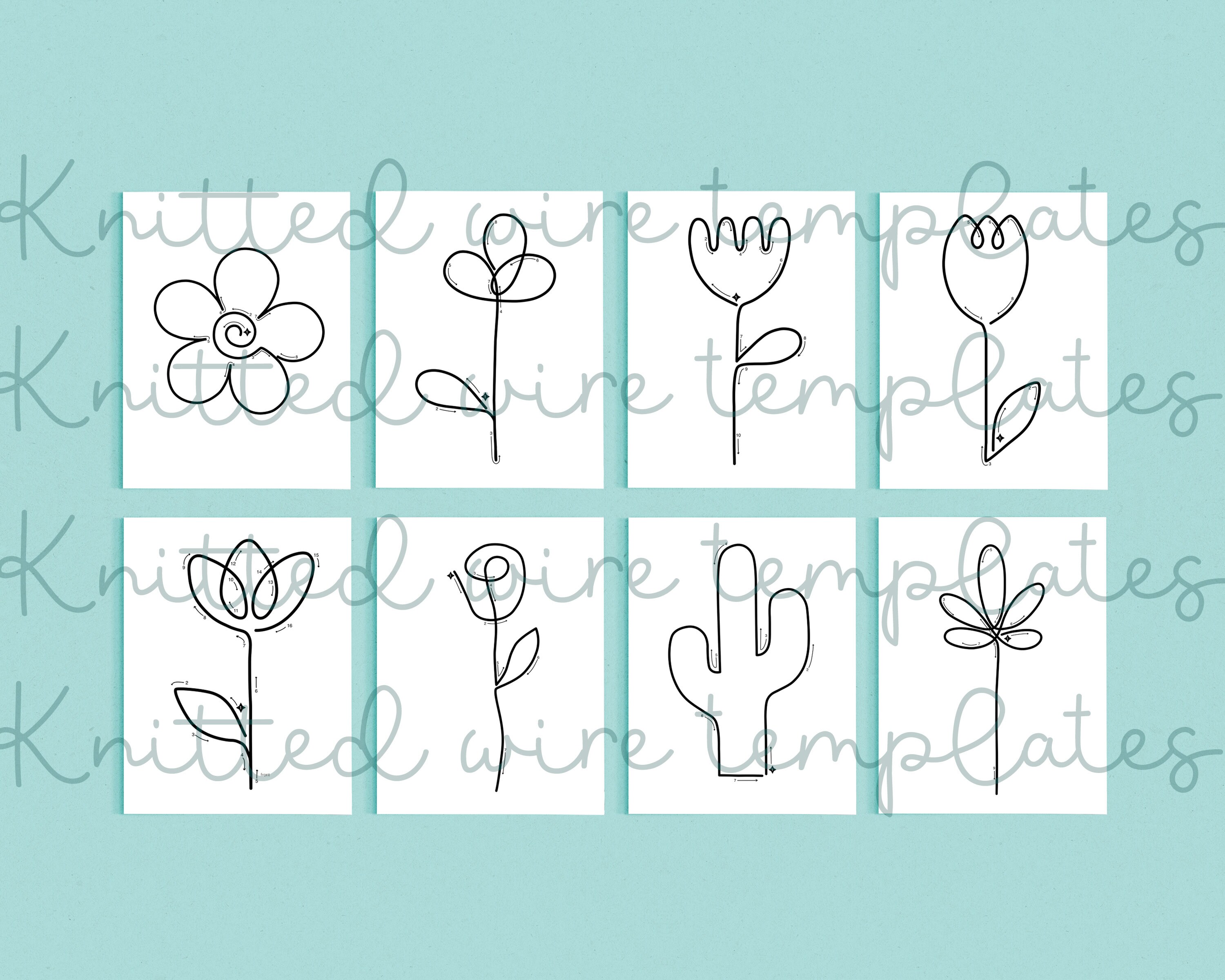 Wire Art Template, Wire Craft, Flowers, Printable Templates for Knitted ...