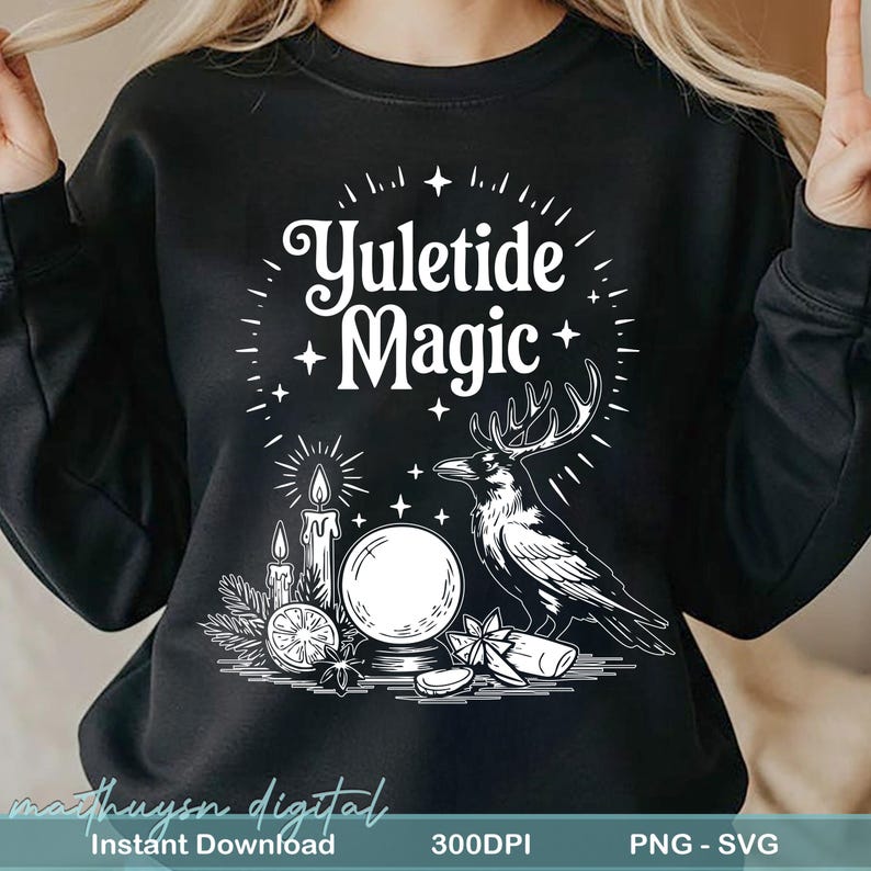 Yuletide Magic PNG, Witchy Raven Antler Yule PNG, Pagan Solstice Winter ...
