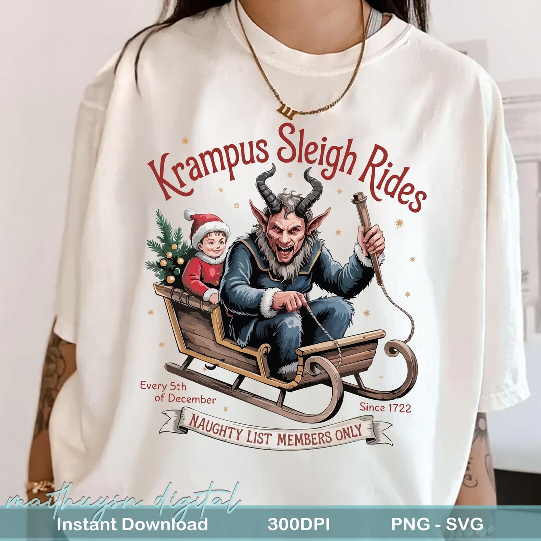 Krampus Sleigh Rides PNG, Gothic Horror Christmas PNG, Creepy Vintage ...