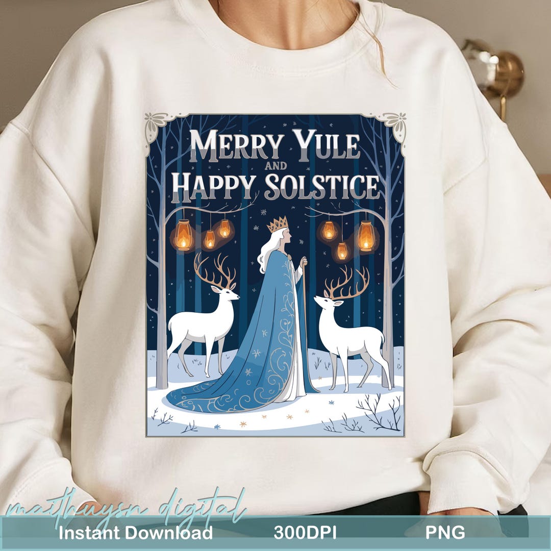 Merry Yule and Happy Solstice PNG, Witchy Winter Reindeer Design, Pagan ...