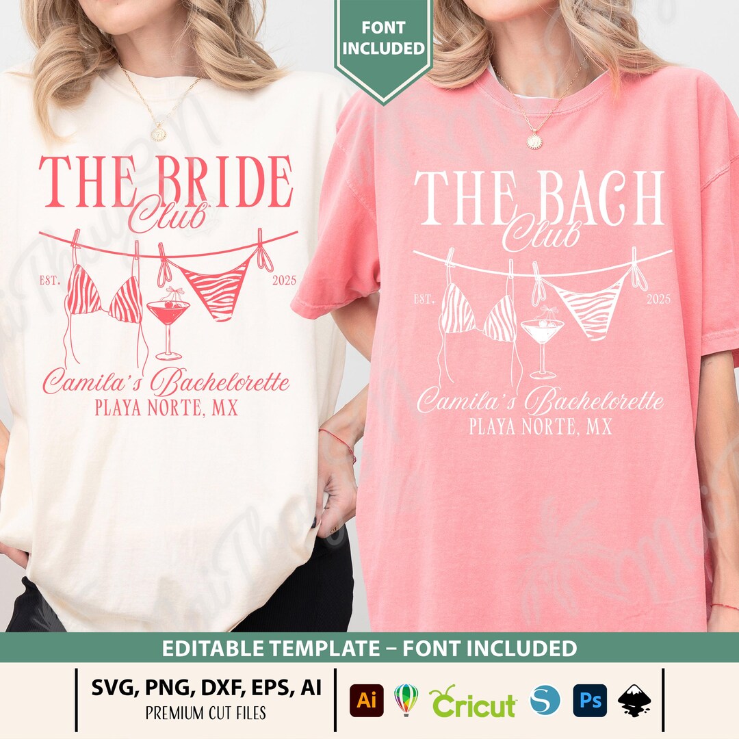 Beach Bachelorette SVG Template, Editable Bikinis and Martinis Design ...