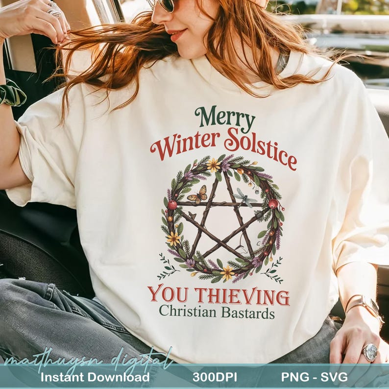 Winter Solstice PNG, Pagan Yule Wreath PNG, Witchy Pentagram Botanical ...